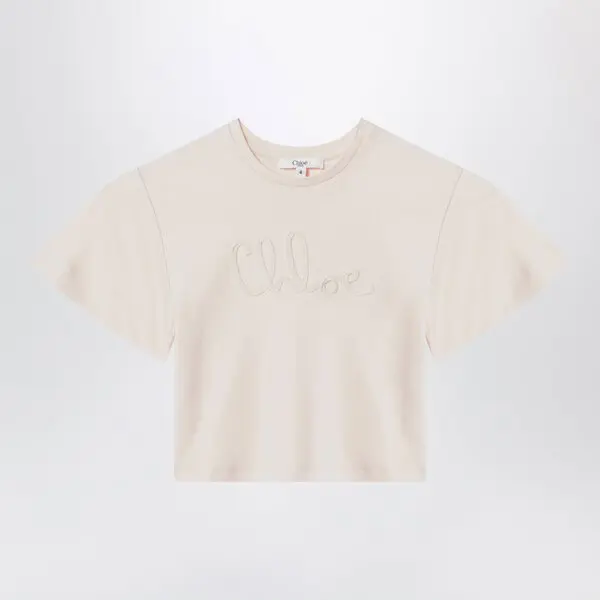 Chloé Light Cropped T-shirt With Logo Embroidery - Pink