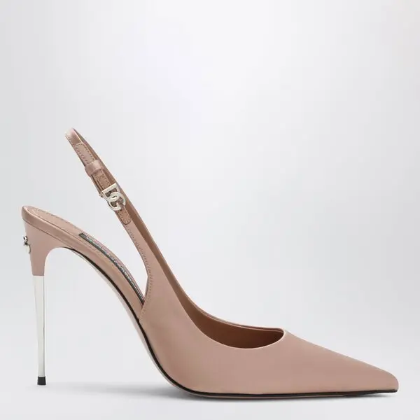 Dolce & Gabbana Satin Slingback Pumps With Dg Logo - Beige