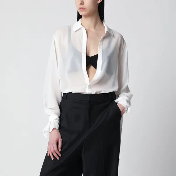 THE FRANKIE SHOP Verlin Sheer Chiffon Shirt With Tie Cuffs - White