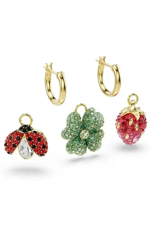 SWAROVSKI Idyllia Hoop Earrings With Charms Set Of 3 - Gold/multi