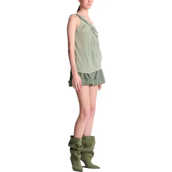 Balmain Draped One-shoulder Silk Crepe Top - Green