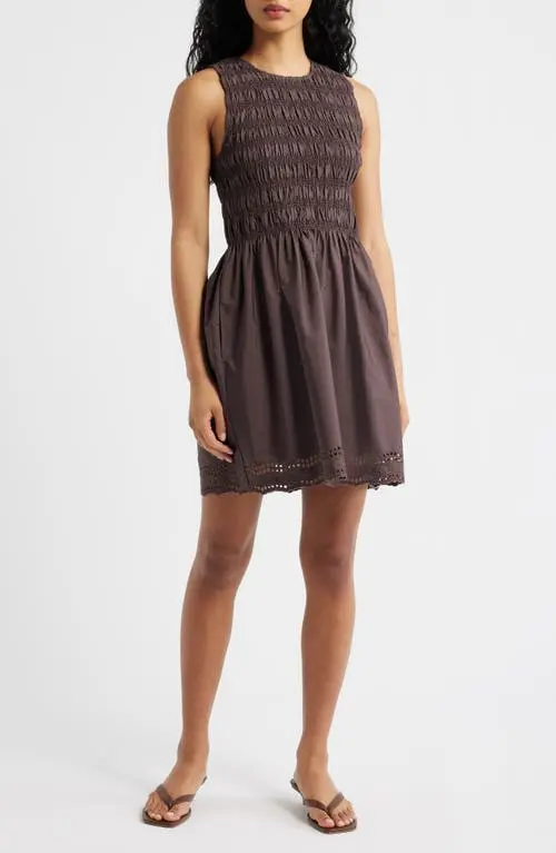 Madewell Embroidered Smocked Minidress - Chocolate Plum