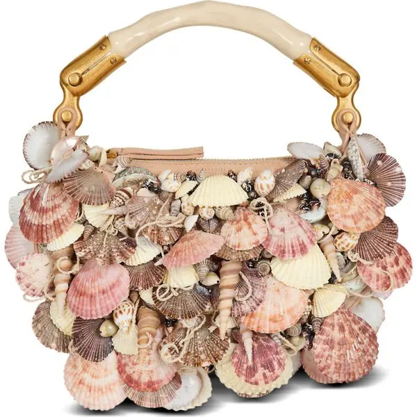 Balmain Ebene Mini Bag With Embroidered Shells - Beige