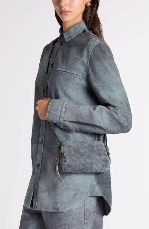 Bottega Veneta Intrecciato Suede Crossbody Bag - Cloudy Indigo