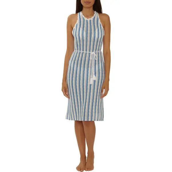 BECCA By Rebecca Virtue Striped Open Stitch Cover-up Dress - Sky Blue