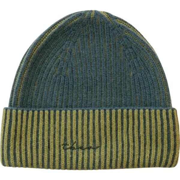 TBCO Cashmere & Merino Wool Ribbed Beanie - Olive Two-tone