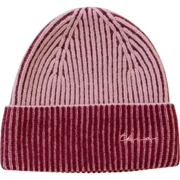 TBCO Cashmere & Merino Wool Ribbed Beanie - Pink Two-tone