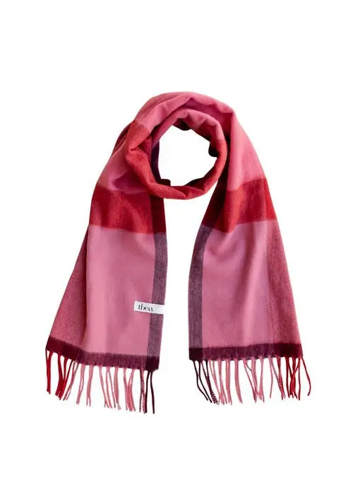 TBCO Lambswool Geomteric Pattern Oversized Scarf - Berry Block Check