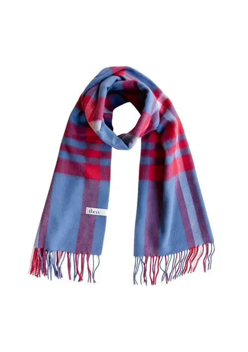 TBCO Lambswool Geomteric Pattern Oversized Scarf - Blue Modern Tartan