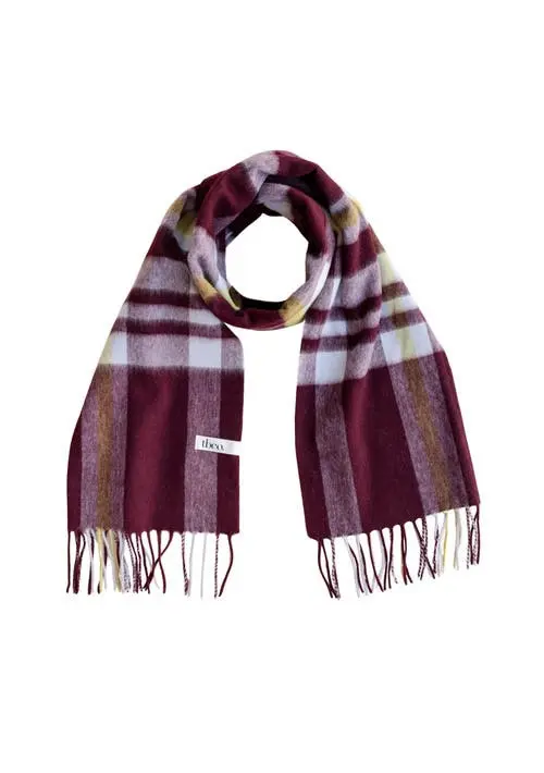 TBCO Lambswool Geomteric Pattern Oversized Scarf - Burgundy Modern Tartan