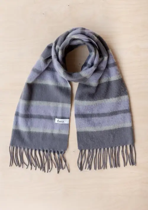TBCO Lambswool Geomteric Pattern Oversized Scarf - Charcoal Stripe