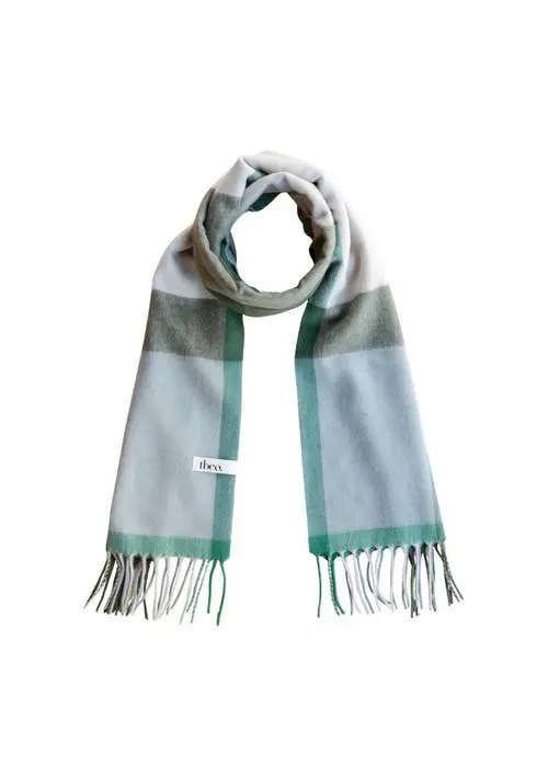 TBCO Lambswool Geomteric Pattern Oversized Scarf - Green Block Check