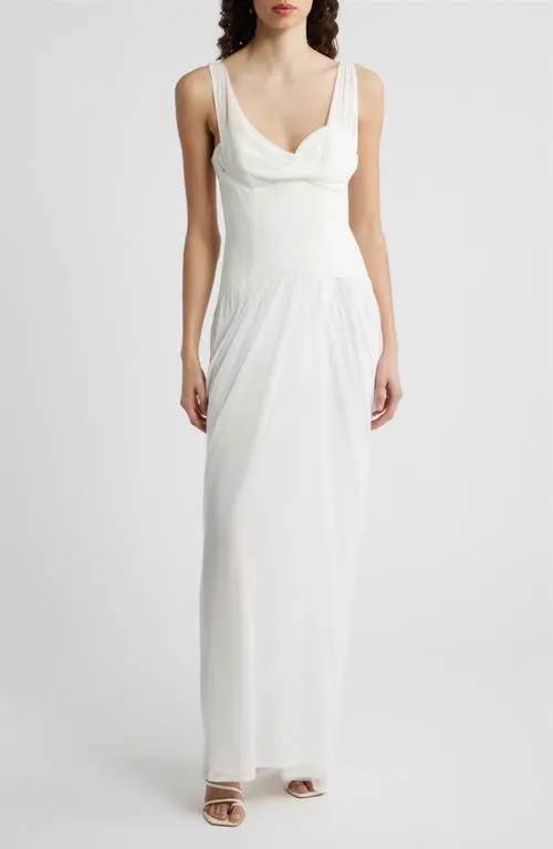 Black Halo Sylara Draped Sleeveless Gown - White