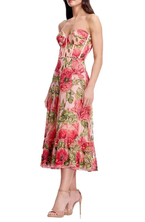 Dress The Population Carina Floral Embroidered Strapless Cocktail Dress - Peach Multi