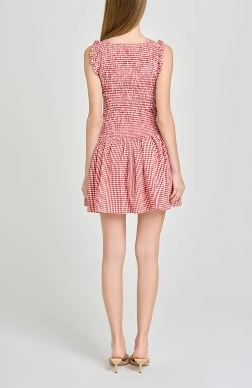 WAYF Esme Gingham Smocked Bodice Mini Dress - Red