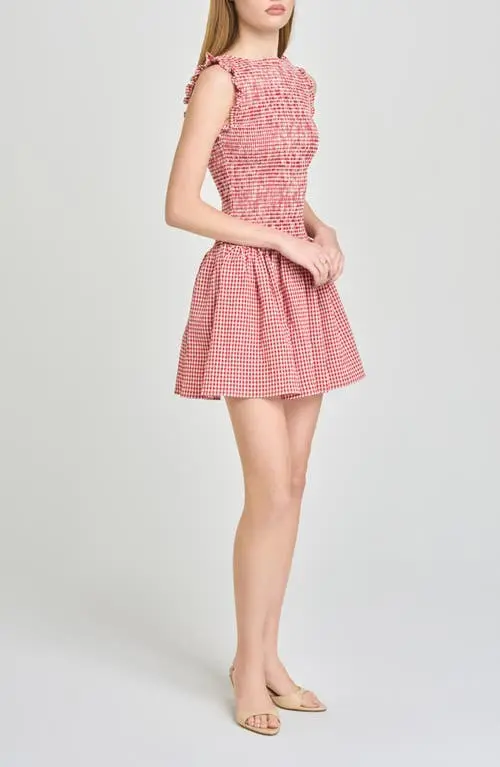WAYF Esme Gingham Smocked Bodice Mini Dress - Red