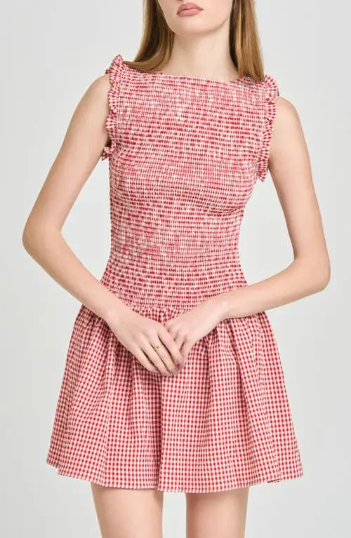 WAYF Esme Gingham Smocked Bodice Mini Dress - Red
