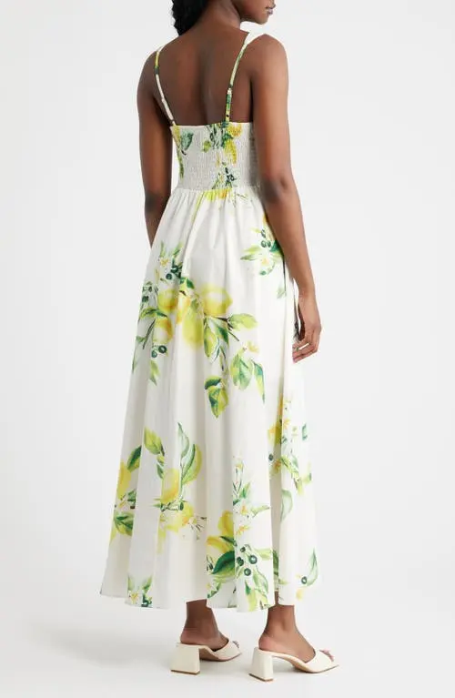 Moon River Plissé Tie Front Cotton Maxi Dress - White Multi