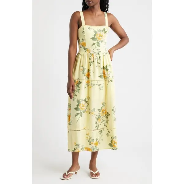 Moon River Floral Embroidery Sundress - Yellow Multi