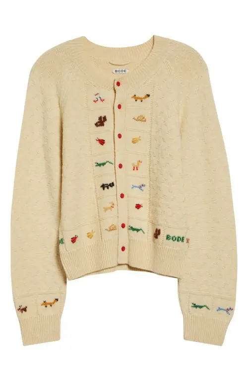BODE Zoologist Embroidered Merino Wool & Alpaca Cardigan - Cream