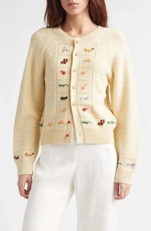 BODE Zoologist Embroidered Merino Wool & Alpaca Cardigan - Cream