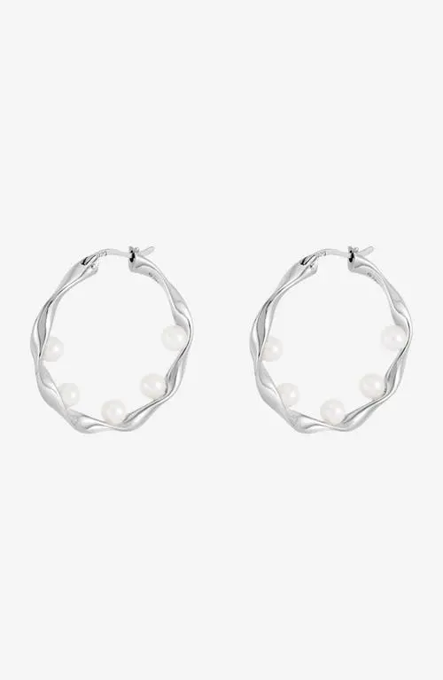 DOWER & HALL Waterfall Baroque Pearl Hoops - Sterling Silver