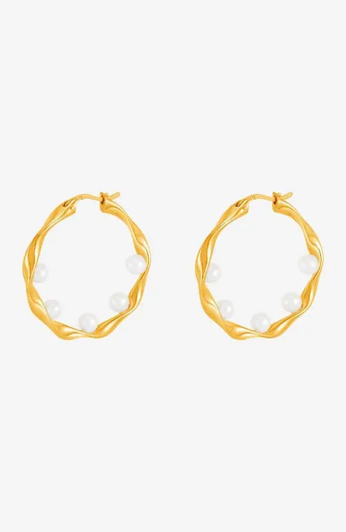 DOWER & HALL Waterfall Baroque Pearl Hoops - Yellow Gold Vermeil