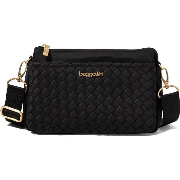 BAGGALLINI Perry Woven Crossbody - Black Woven Twill