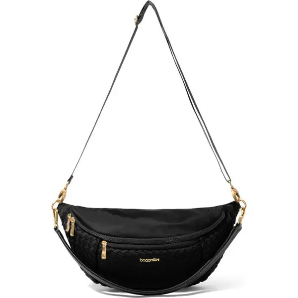BAGGALLINI Stanton Woven Crossbody - Black Woven Twill