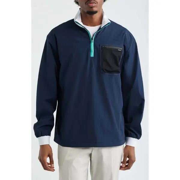 MALBON Cascade Colorblock Quarter Zip Windshirt Pullover - Midnight