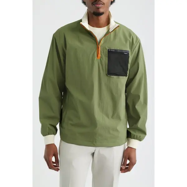 MALBON Cascade Colorblock Quarter-zip Windshirt Pullover - Olivine
