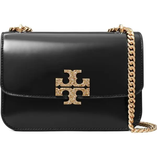 Tory Burch Small Eleanor Pavé Convertible Leather Shoulder Bag - Black