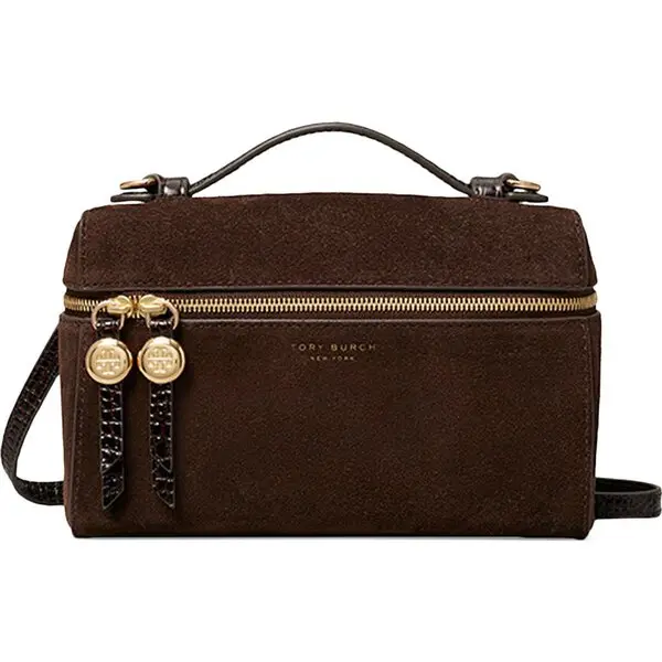 Tory Burch Suede Top Handle Bag - Dark Cocoa