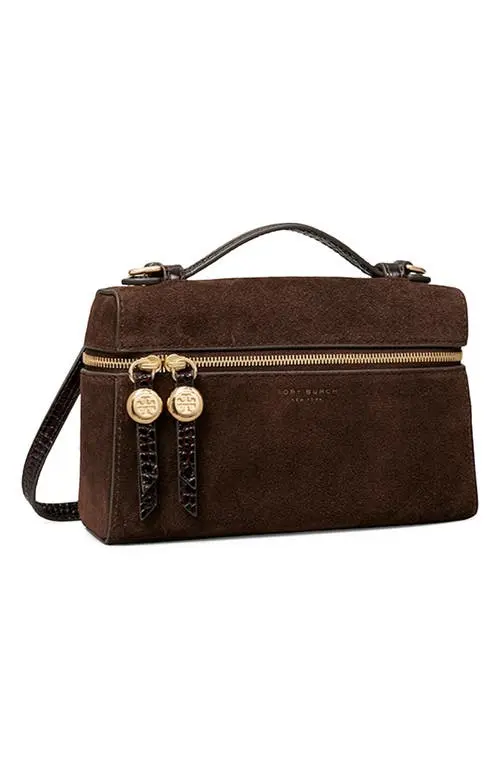 Tory Burch Suede Top Handle Bag - Dark Cocoa