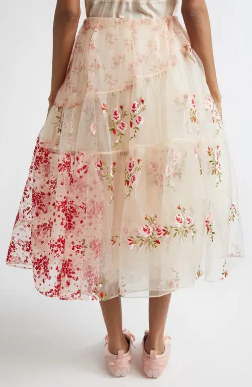 Simone Rocha Patchwork Floral Sheer Organza Midi Skirt