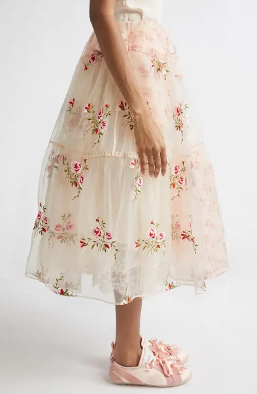 Simone Rocha Patchwork Floral Sheer Organza Midi Skirt