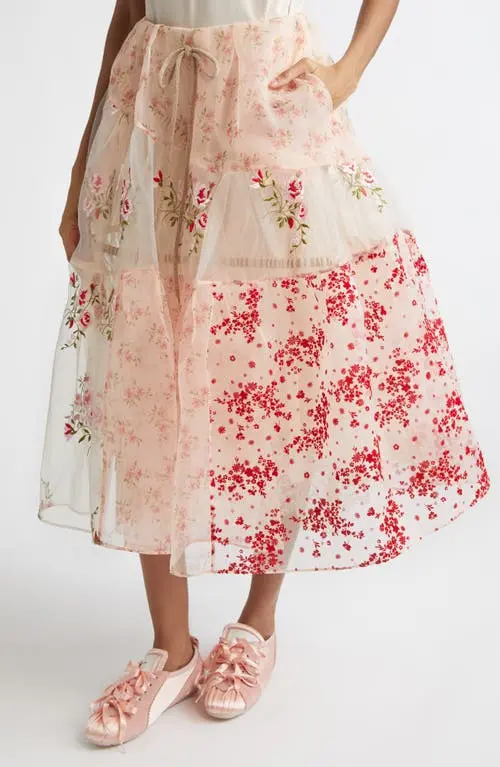 Simone Rocha Patchwork Floral Sheer Organza Midi Skirt
