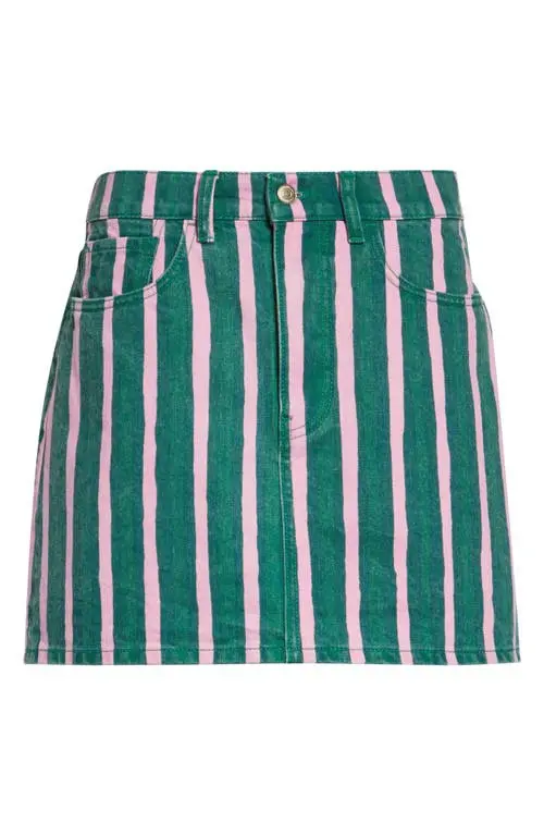 Marimekko Ruudut Stripe Denim Miniskirt - Green Pink
