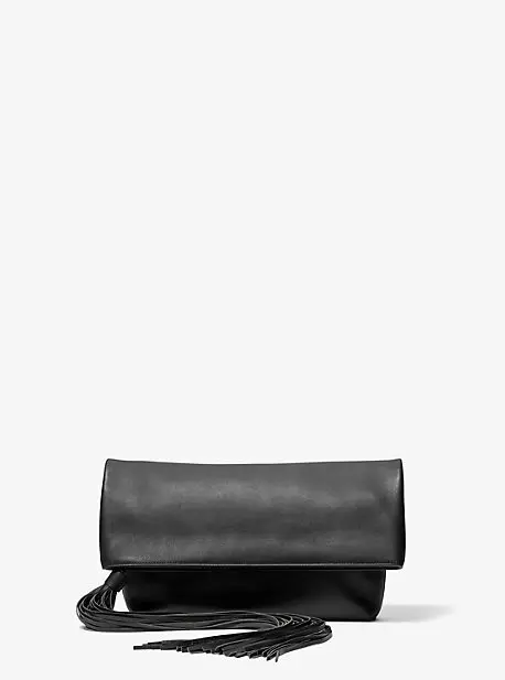 Michael Kors Thalitha Leather Foldover Clutch - Black