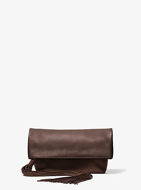 Michael Kors Thalitha Leather Foldover Clutch - Brown
