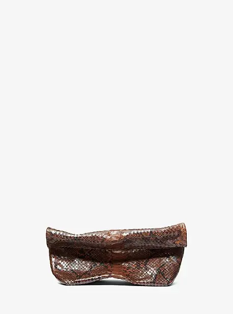 Michael Kors Maggie Snake-embossed Leather Clutch - Brown