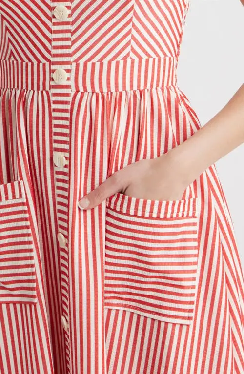 ZOE AND CLAIRE Stripe Patch Pocket Fit And Flare Sundress