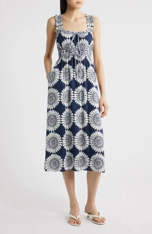 ZOE AND CLAIRE Shirred Bodice Midi Sundress - Navy