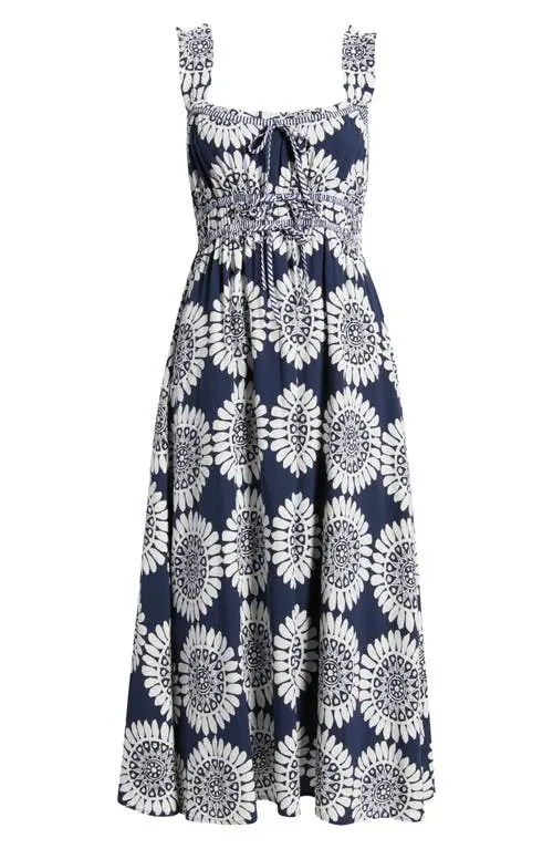 ZOE AND CLAIRE Floral Shirred Bodice Midi Sundress