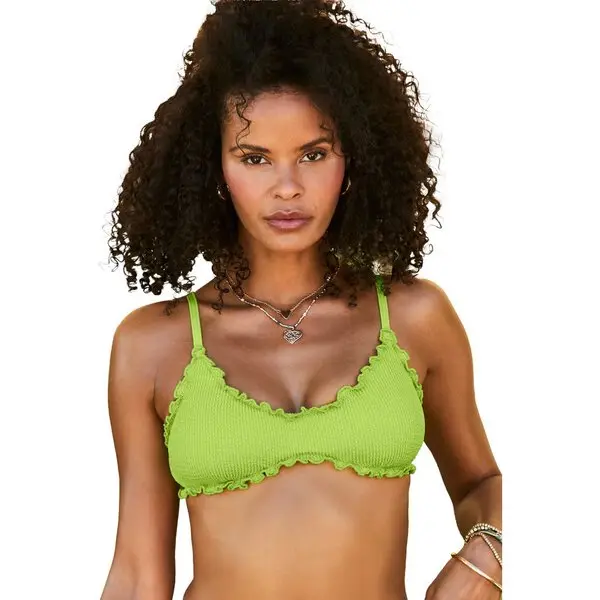 SWIMSUITS FOR ALL Crinkle Lettuce Trim Bikini Top - Lime