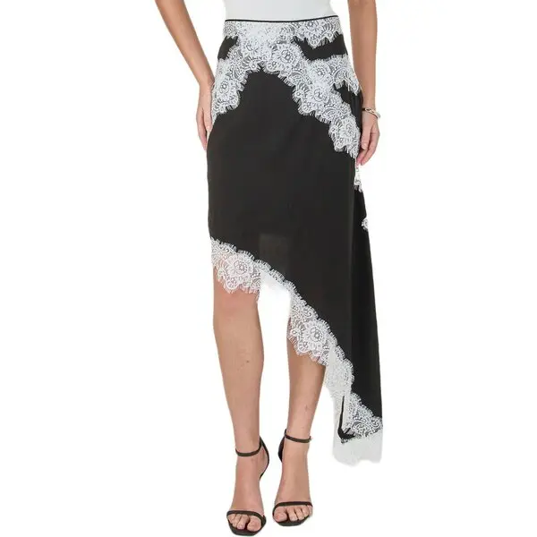 Endless Rose Asymmetric Lace Trim Skirt - Black/white