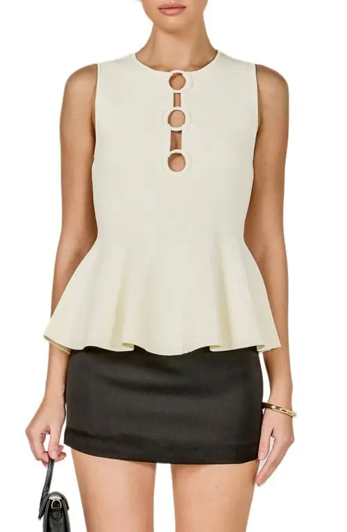 Endless Rose Ring Detail Sleeveless Peplum Knit Top - Off White