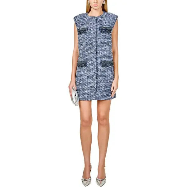 Endless Rose Metallic Tweed Sleeveless Mini Dress - Blue