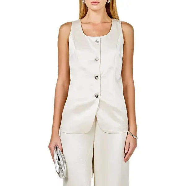 Endless Rose Satin Buttoned Vest - Ivory