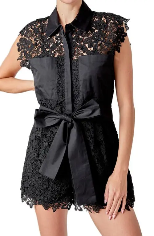 Endless Rose Lace Romper With Tie Waist